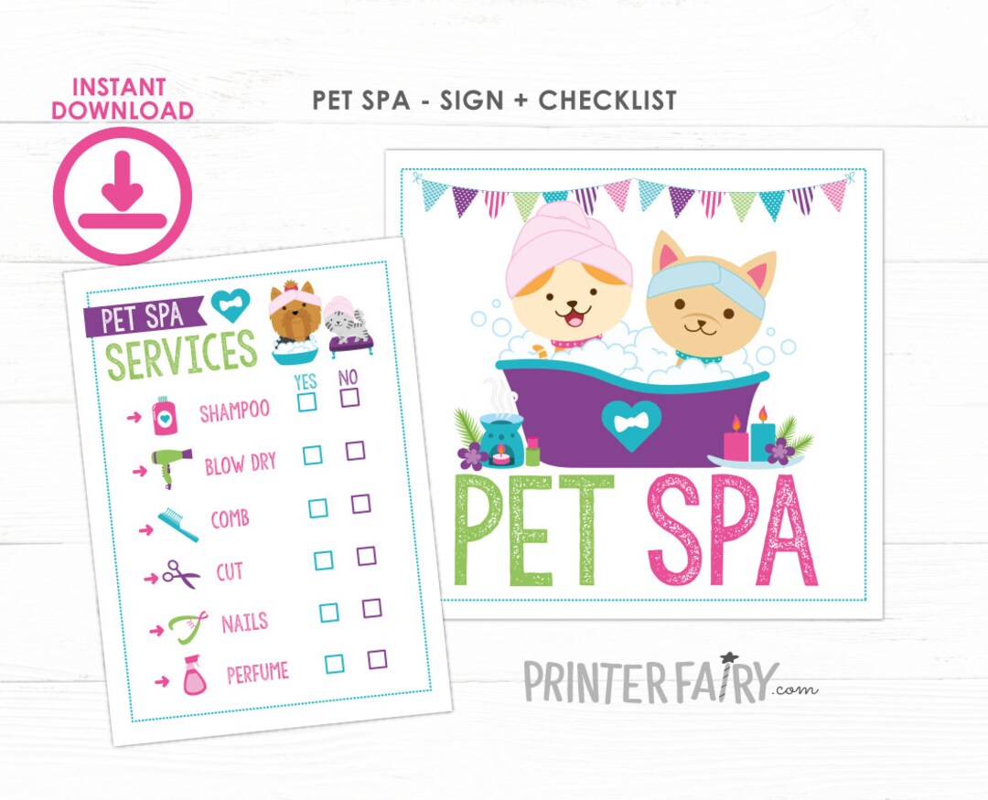NEW Pet Spa Sign & Checklist Pet Adoption Party Dog - Etsy