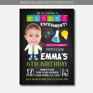 Science Birthday Invitation With Photo, Mad Scientist Party, Science ...