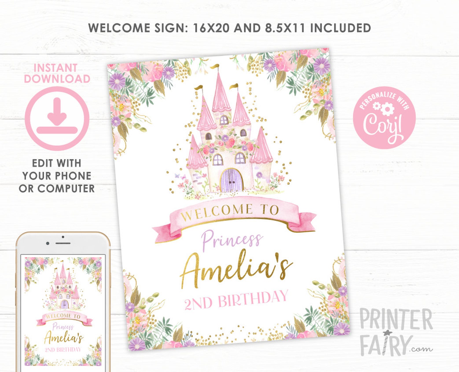 Princess Welcome Sign Editable Princess Birthday Party - Etsy UK
