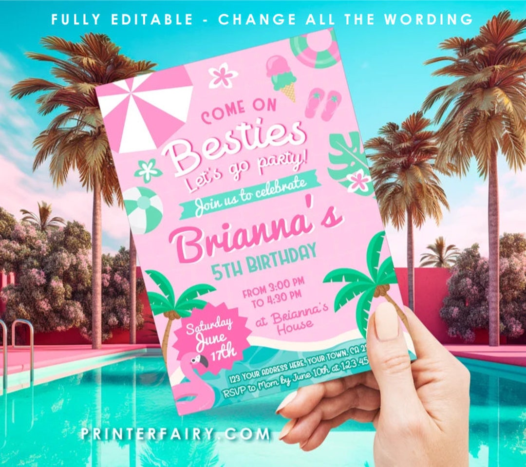 Pool Party Invitation, Malibu Invitation, Beach Party, Editable, Summer ...
