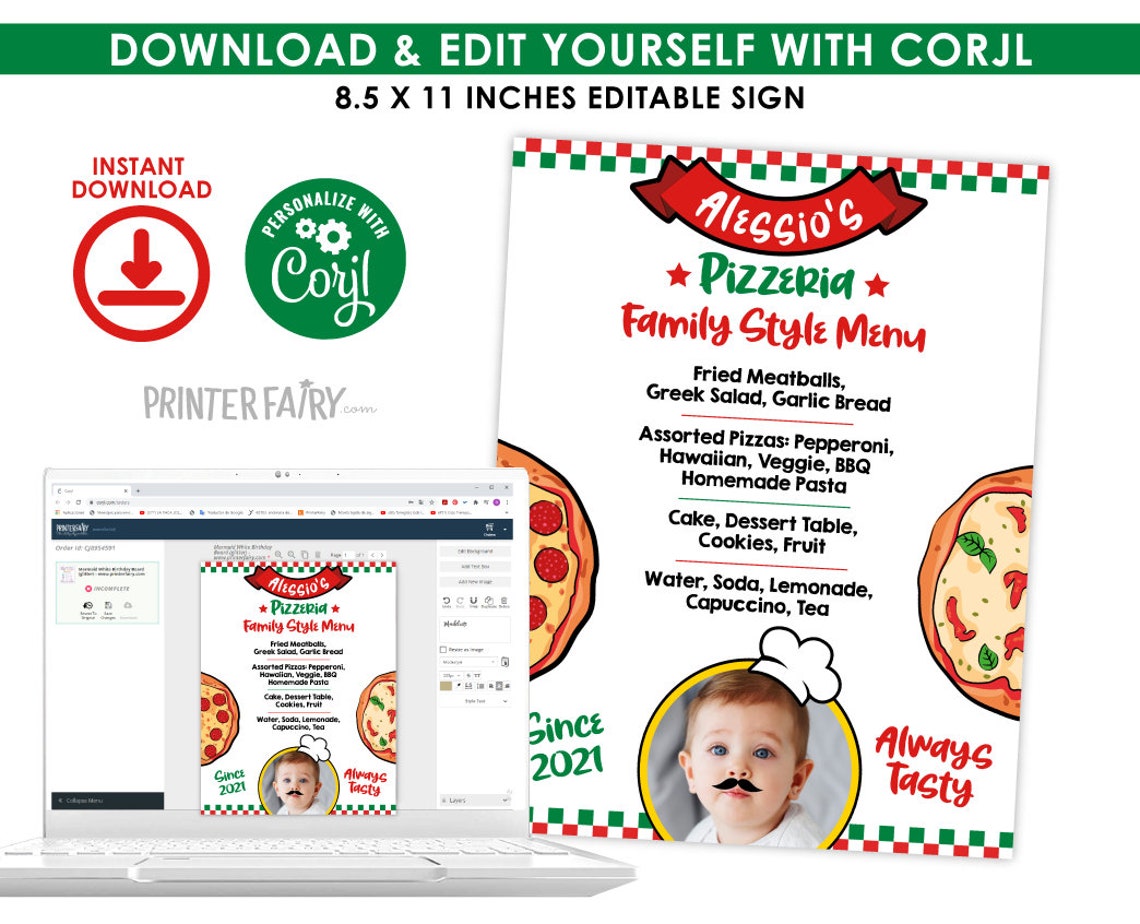Pizza Party Menu Pizza Birthday Party Editable Menu - Etsy