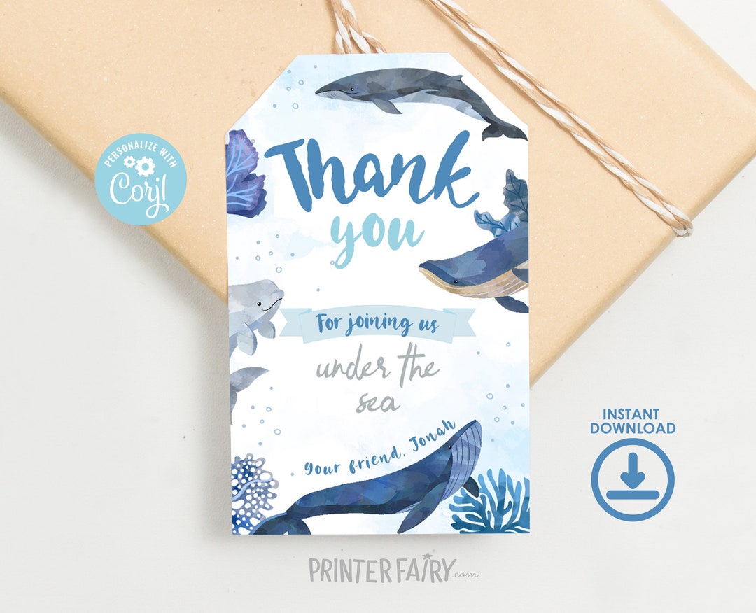 Under the Sea Birthday Favor Tags, Whales Party Thank You Tags, Ocean ...