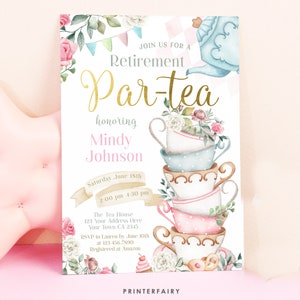 Time for Tea Retirement Party, Surprise Retirement Party Tea Invitation ...