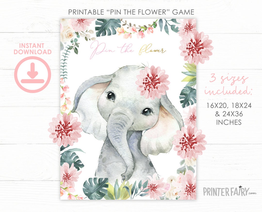 Pin the Flower Game, Printable Game, Jungle Birthday Party, Safari ...