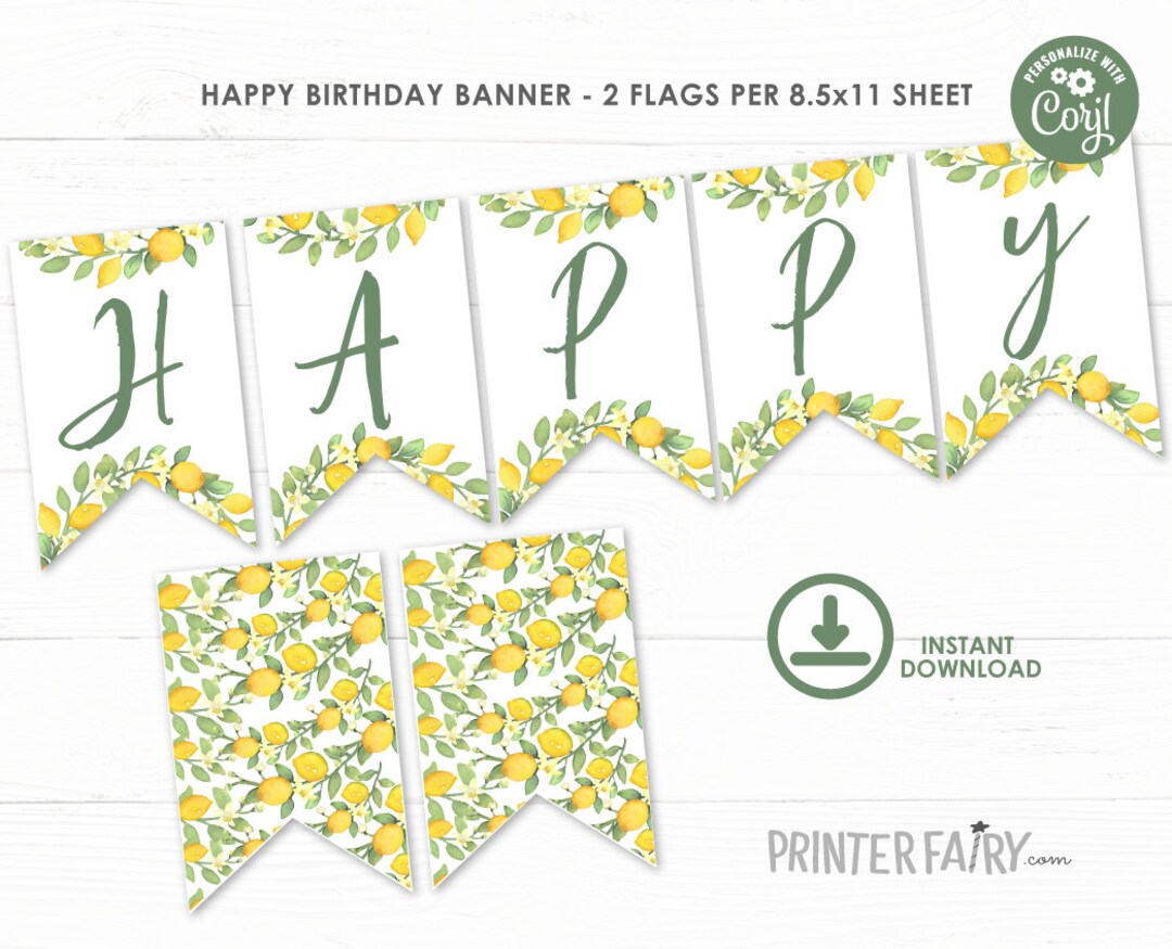 Lemon Birthday Banner, EDITABLE, Citrus Birthday, Lemonade Birthday ...
