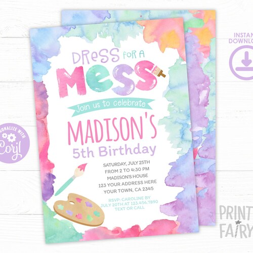 Paint Splatter Invitation Art Birthday Invite Boys Art Party - Etsy