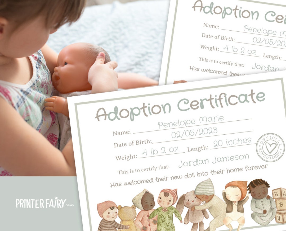 Doll Adoption Certificate, EDITABLE Adoption Certificate, Baby Doll Sign, Doll Birthday Party ...