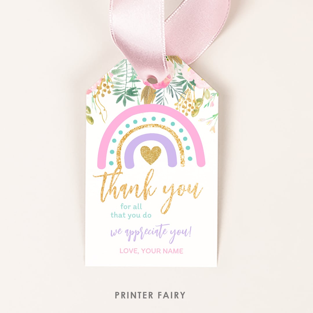 Rainbow Gift Tag Floral Appreciation School Label, Instant Download - Etsy