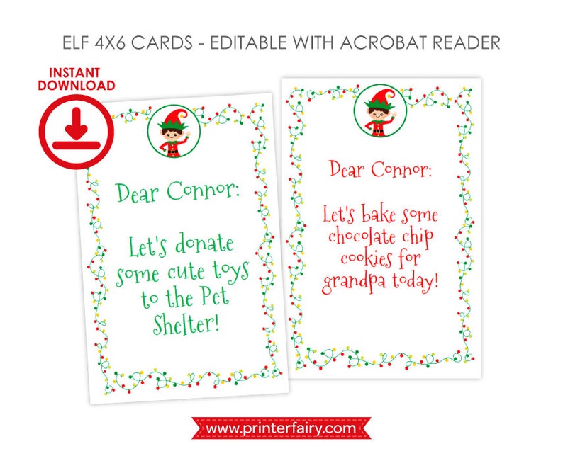 EDITABLE Christmas Elf Cards 2 designs Included INSTANT | Etsy
