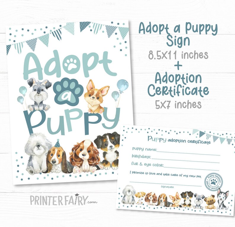 Puppy Adoption Certificate Puppy Party Games Adopt a Puppy - Etsy