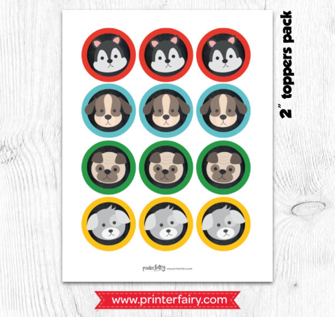 Puppy Birthday Party Puppy Printable Toppers Dog Birthday | Etsy