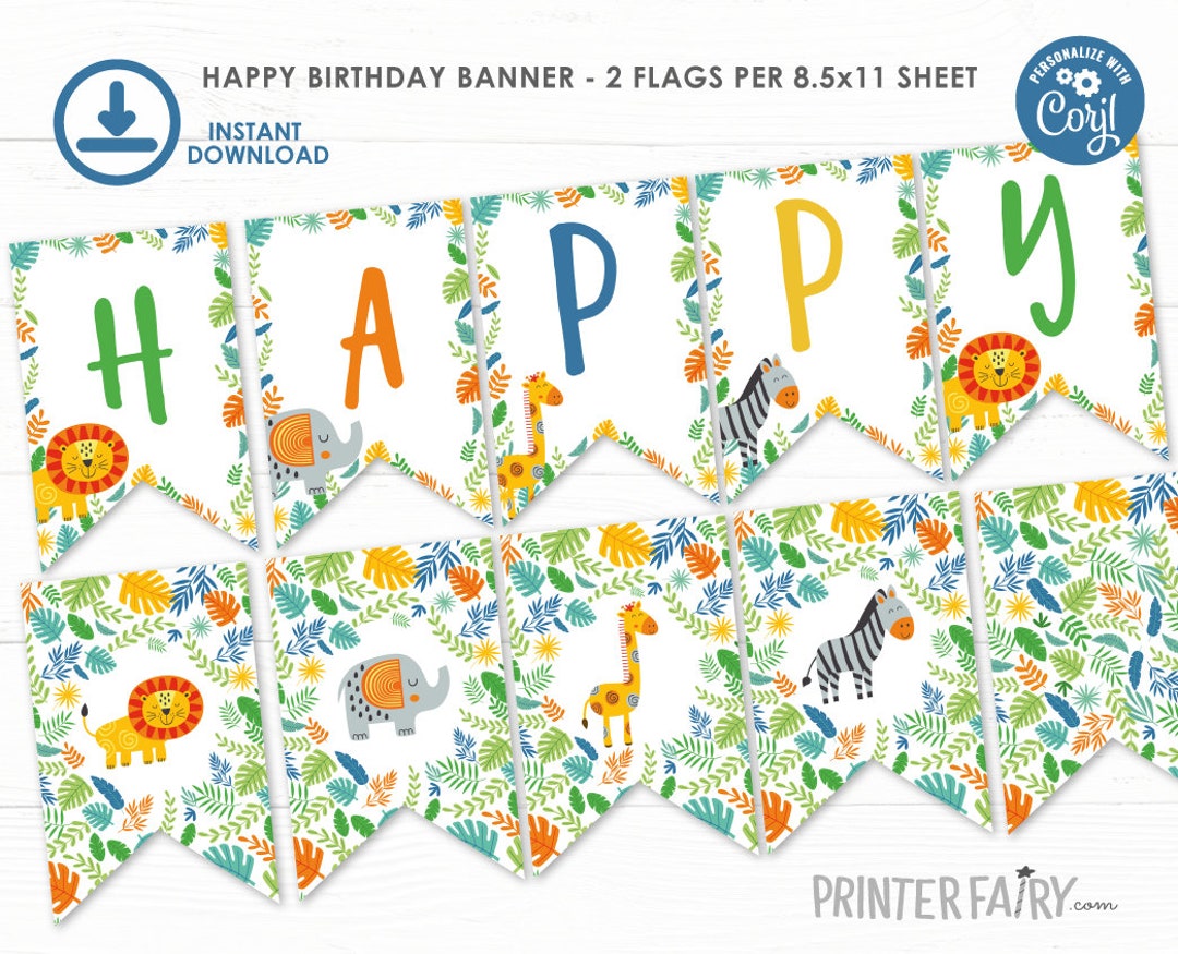 Jungle Banner, EDITABLE, Safari Birthday Party, Jungle Birthday ...