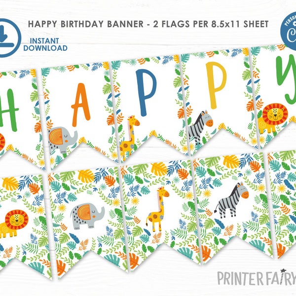 Happy Birthday Jungle Banner - Etsy