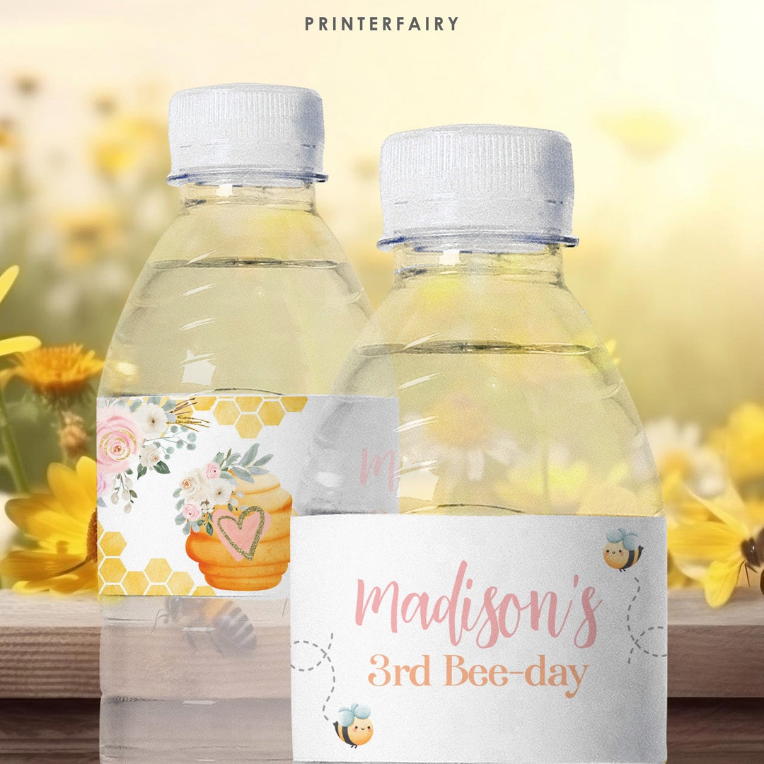 Editable Bee Water Bottle Label, Honeycomb Decor Design, Sweet as Can ...