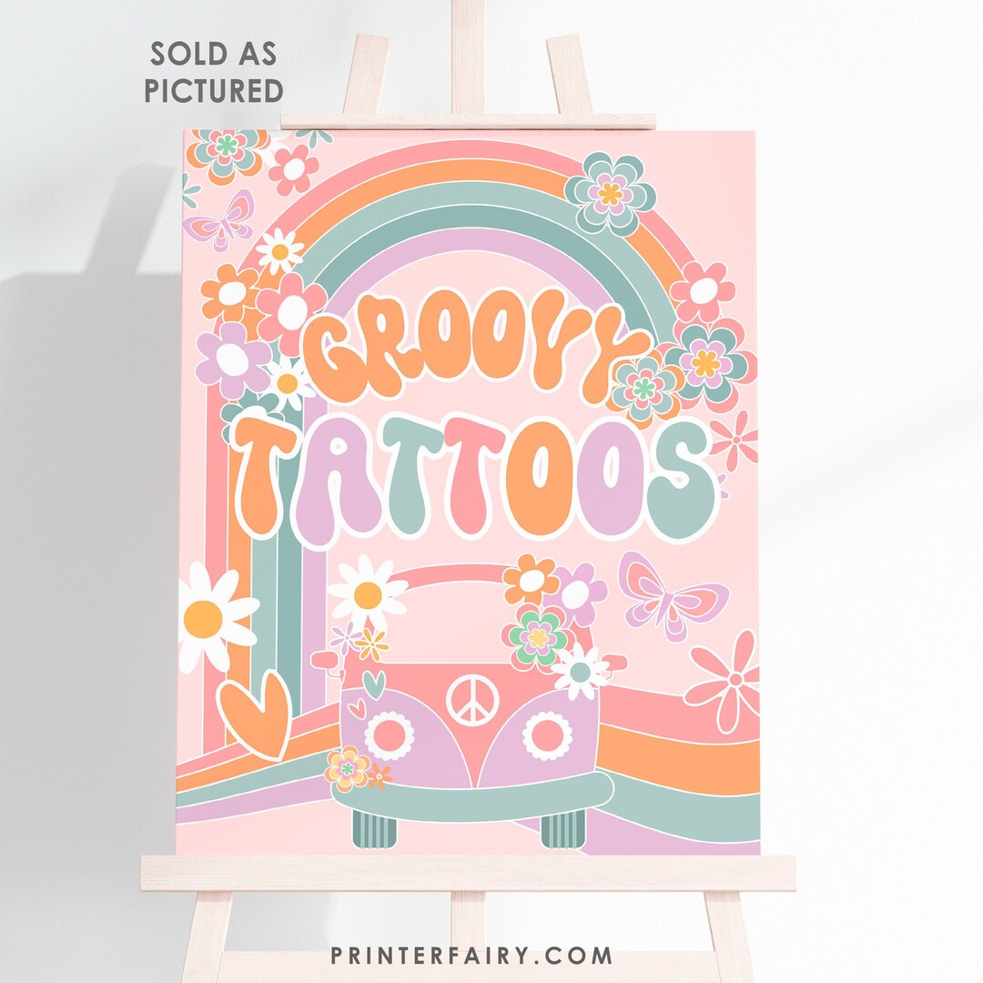 Groovy Tattoos Station Sign Groovy ONE Party TWO Groovy Activity Daisy ...
