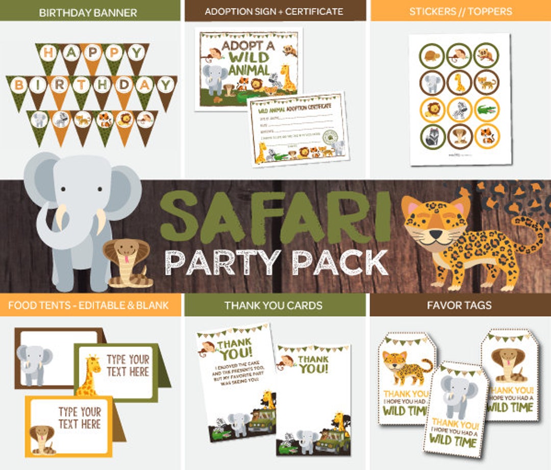 Safari Party Pack, Safari Printable Decorations, Jungle Birthday Decor ...