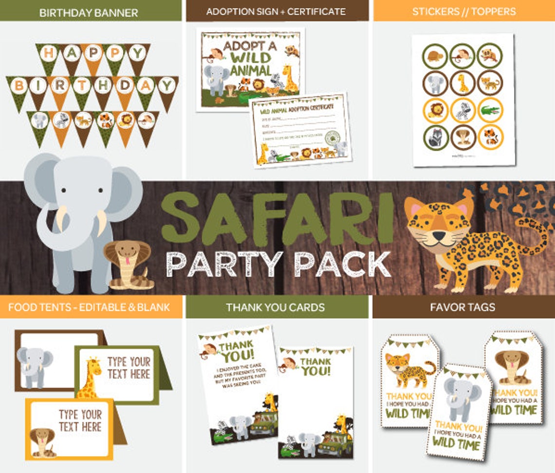 Safari Party Pack Safari Printable Decorations Jungle - Etsy