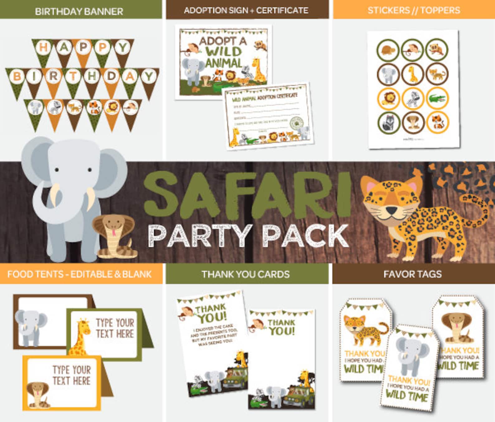 Safari Party Pack Safari Printable Decorations Jungle - Etsy