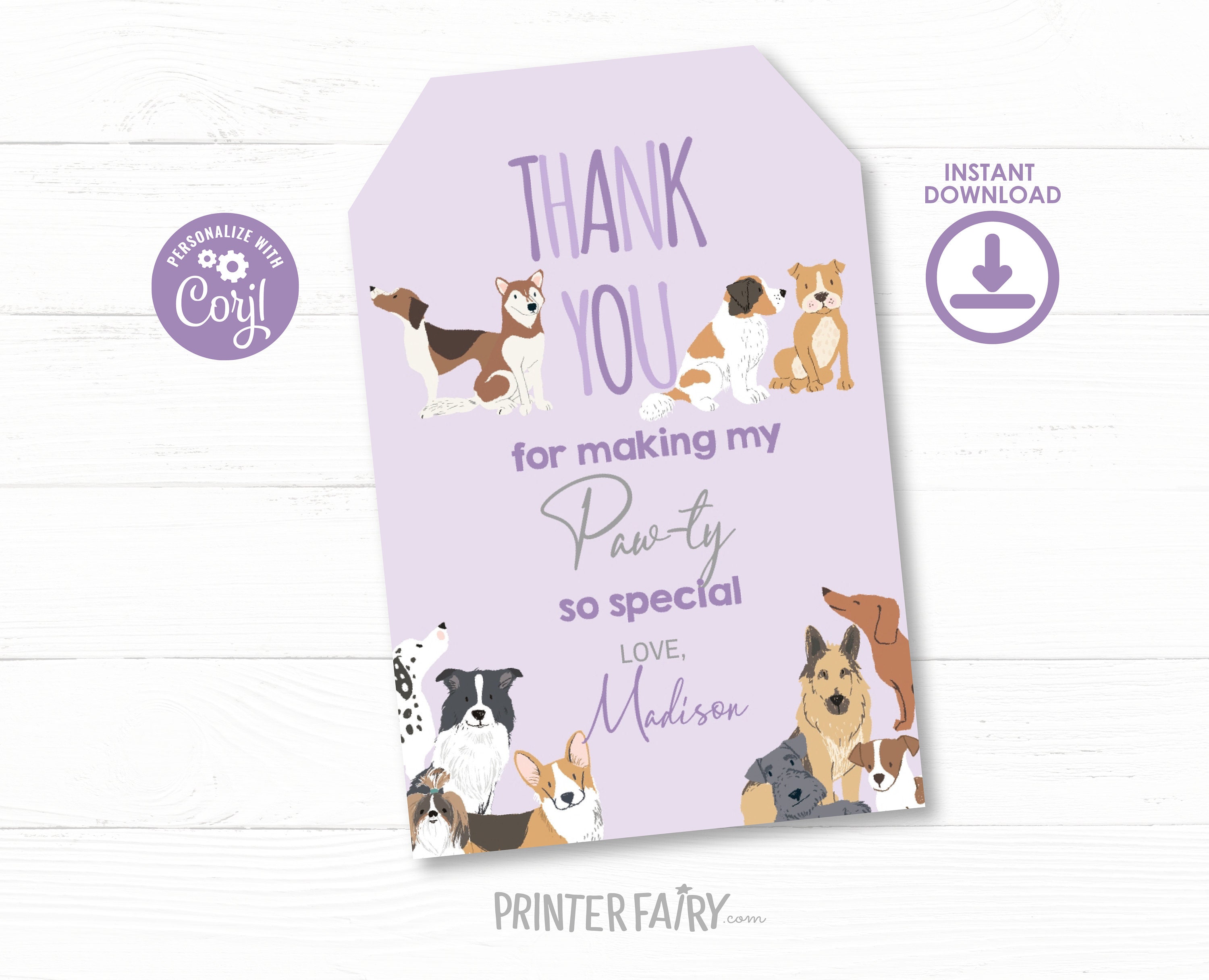Puppy Adoption Birthday Favor Tags, It's a Paw-ty! Pet Adoption Party ...