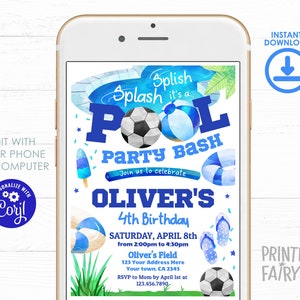 Soccer Party Invitation, Pool Birthday Party Invitation, Football ...