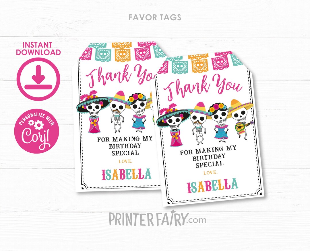 Day of the Dead Favor Tags, Dia De Los Muertos Thank You Tags, Dia De ...