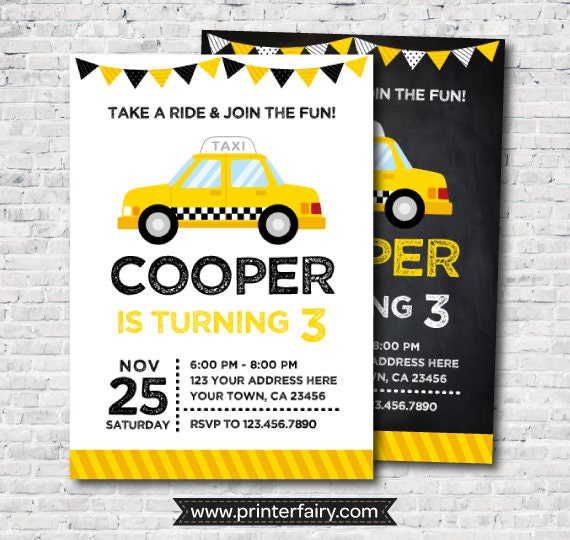 Taxi Birthday Invitation, NY City Invitation, City Birthday, Taxi Cab ...