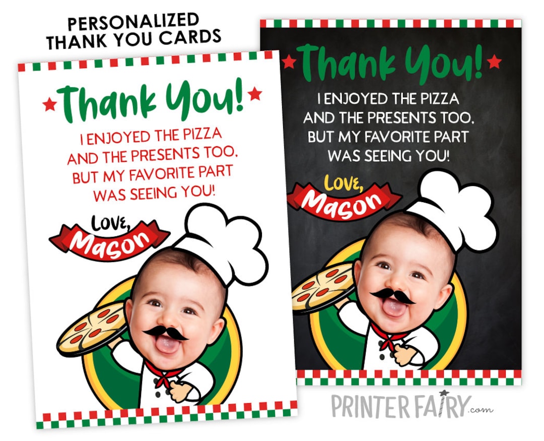 Pizza Thank You Cards With Photo, Pizza Birthday Party, Italian ...