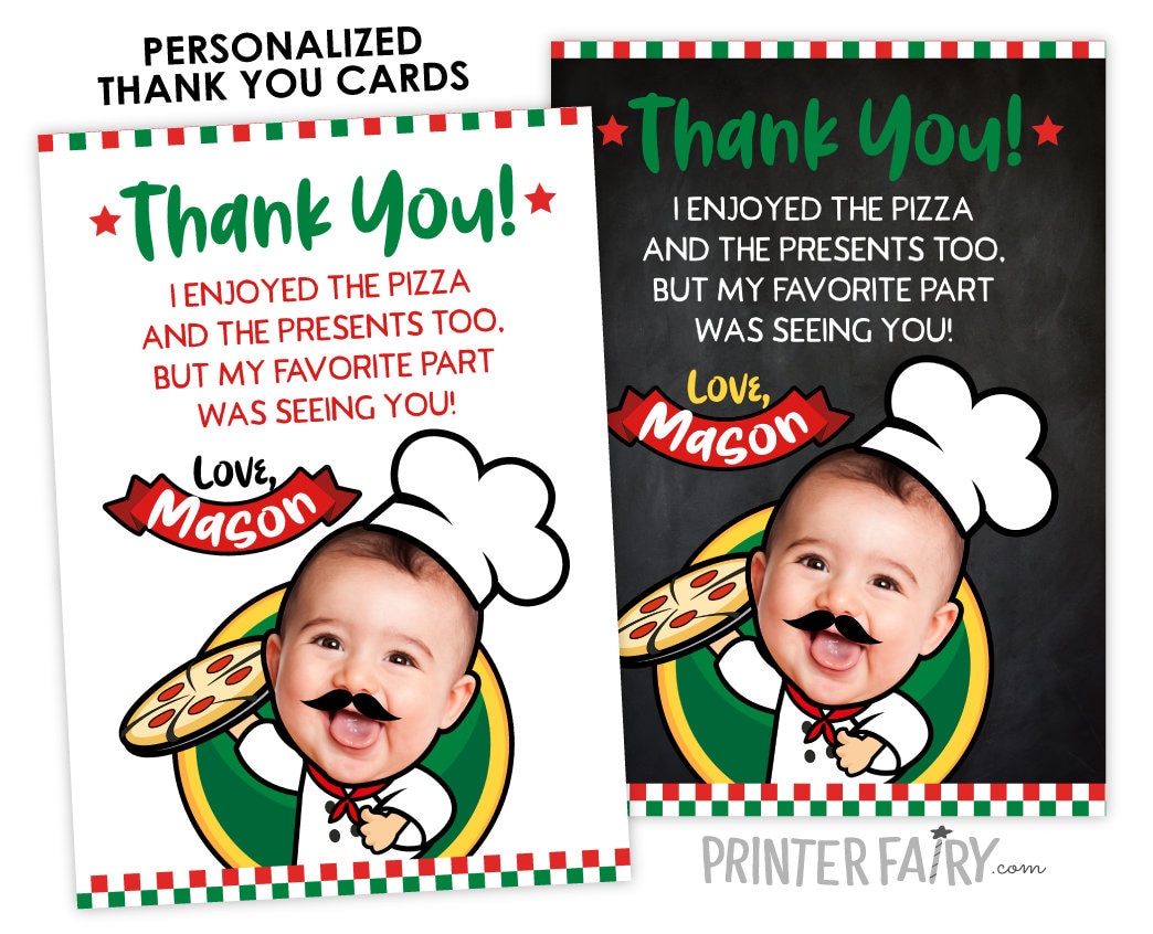 Pizza Thank You Cards With Photo Pizza Birthday Party | Etsy