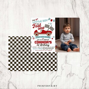 Race Car First Birthday Party Invitation With Photo, EDITABLE, Racing ...