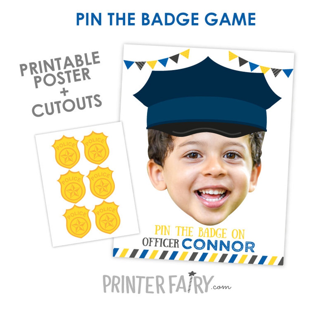 Pin the Badge Game, Police Birthday Party, Cops and Robbers Pin the ...