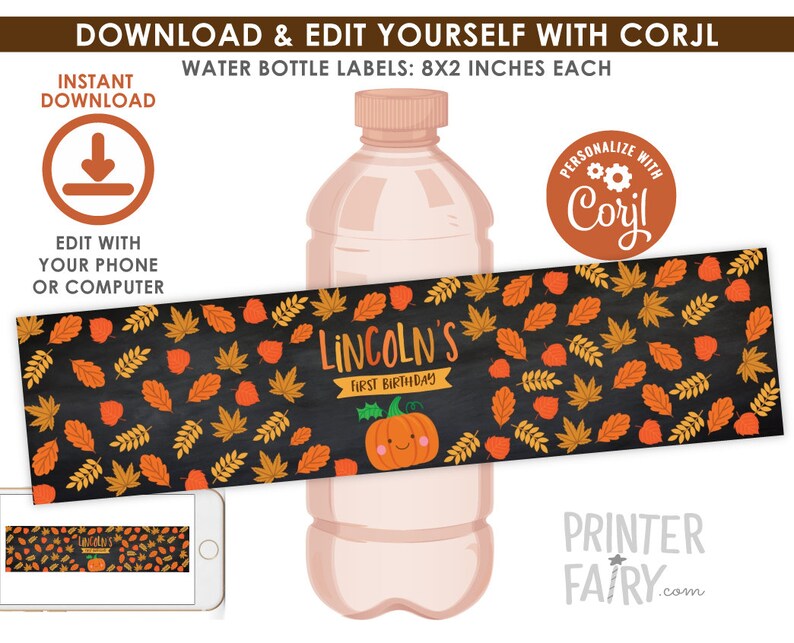 Little Pumpkin Water Bottle Labels EDITABLE Pumpkin Birthday - Etsy