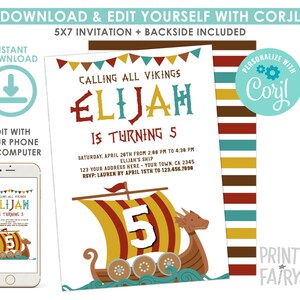 Viking Invitation, EDITABLE, Viking Birthday Party, Dragon Party, Any ...