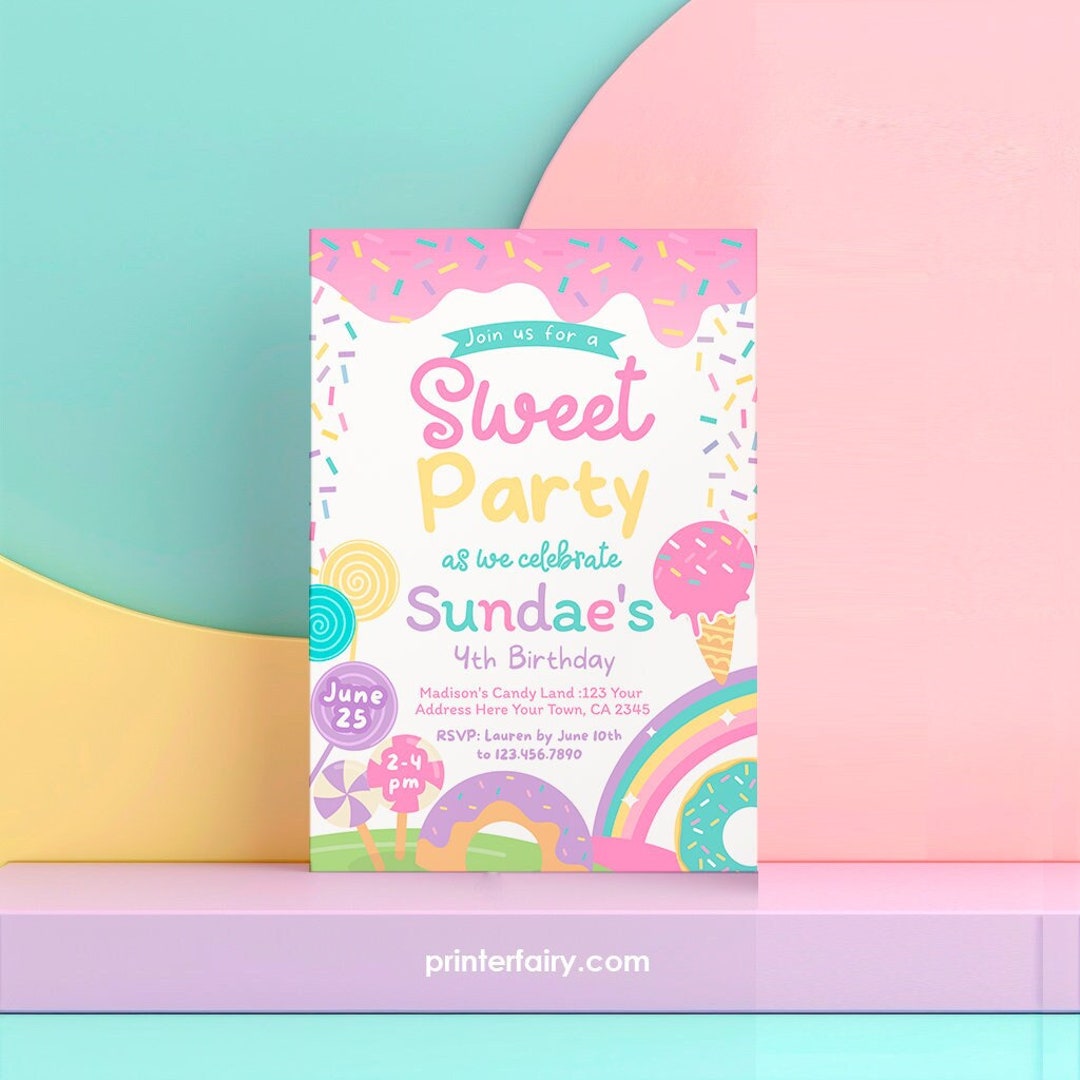 Candy Land Birthday Invitation, Editable Ice Cream Invitation, Donut ...