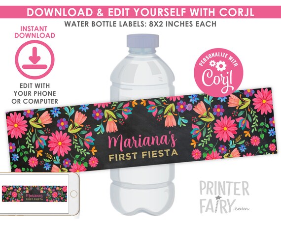 Fiesta Water Bottle Labels, EDITABLE, Cinco de Mayo, Fiesta Decorations ...