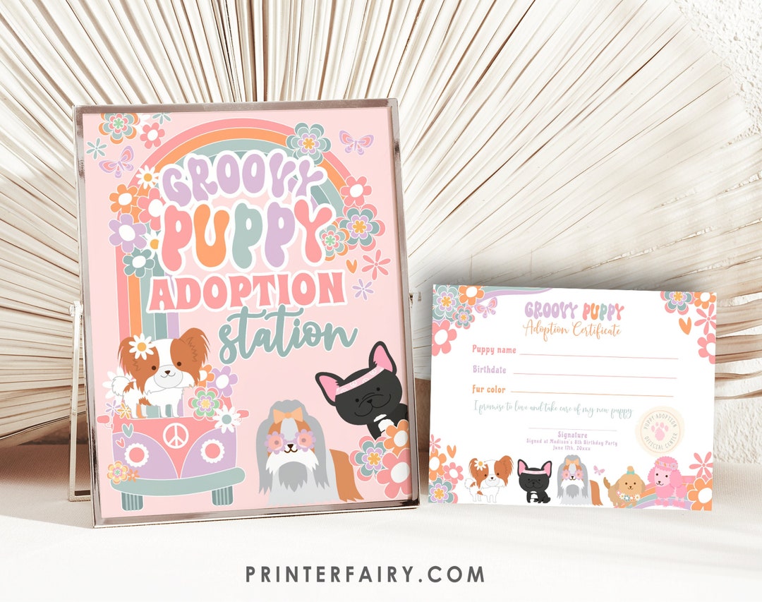 Groovy Puppy Adoption Station Pawty Adoption Certificate Adopt a Pet ...