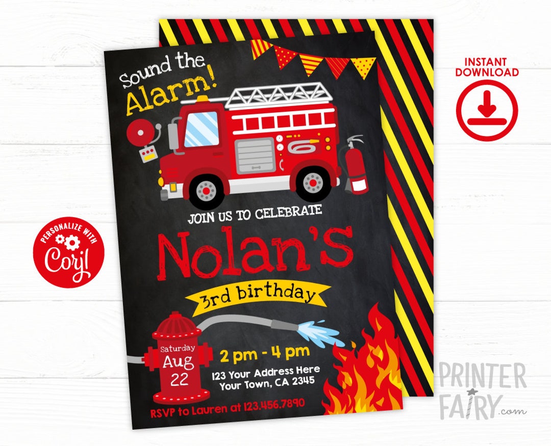Firefighter Invitation, EDITABLE Fire Fighter Birthday Party, Fireman ...