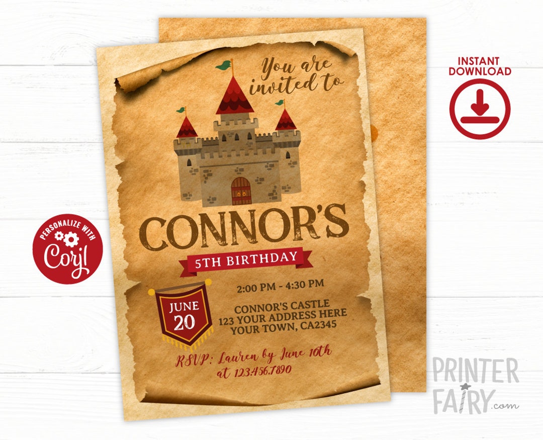 Medieval Castle Birthday Invitation, EDITABLE Castle Invitation, Knight ...