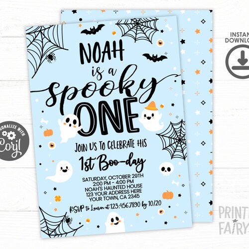 Editable Spooky One Ghost Birthday Invitation Halloween Ghost - Etsy