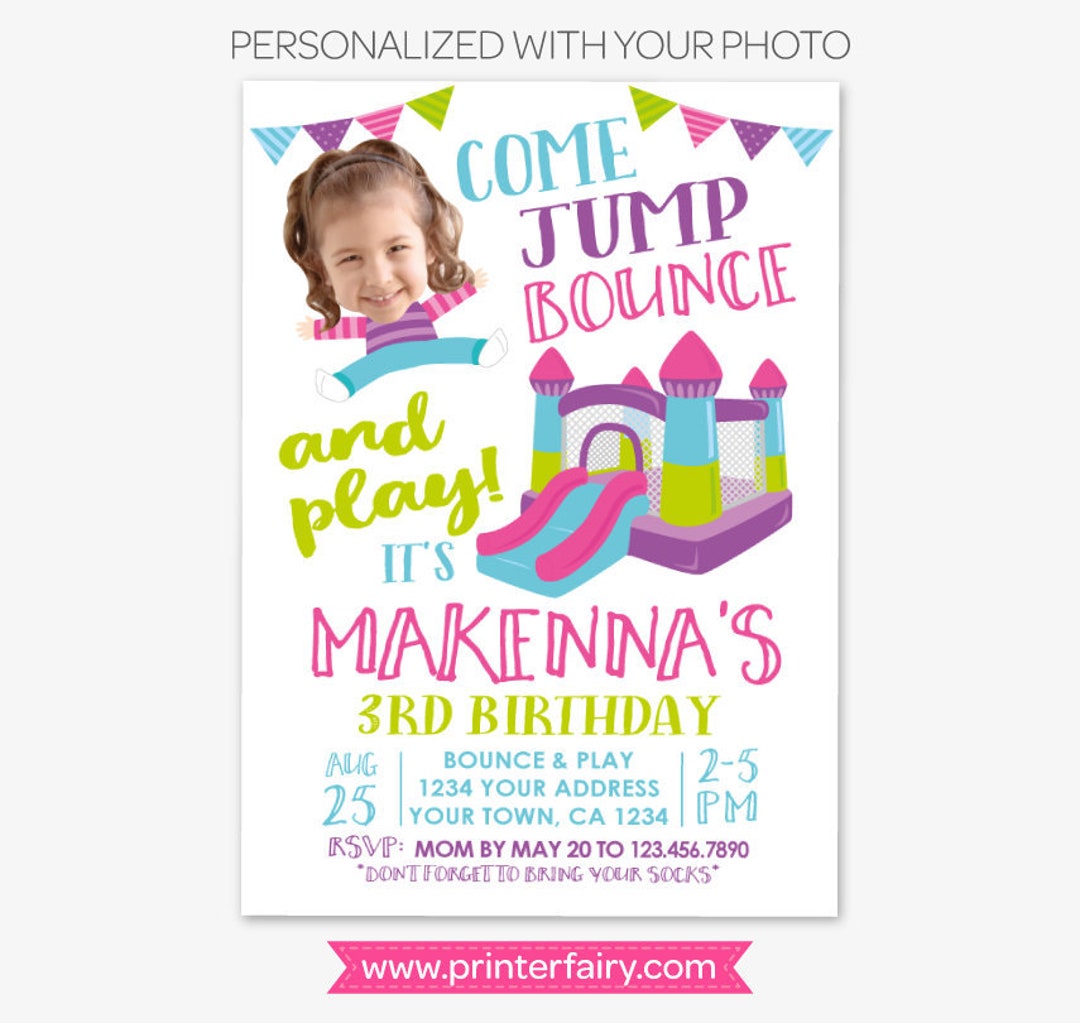Jump Invitation With Photo, Bounce House Invitation, Trampoline ...