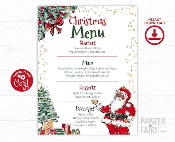 Christmas Menu, EDITABLE Christmas Dinner Menu, Christmas Party ...