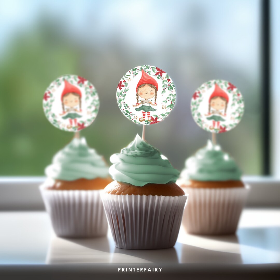 Elf Cupcake Toppers, Christmas Party Decor, Printable Christmas Elf ...