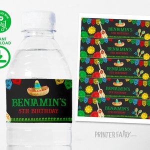Editable Fiesta Birthday Water Bottle Label (digital Download) - Etsy