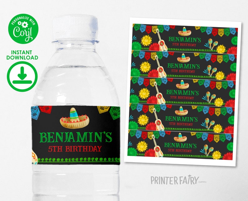 Fiesta Birthday Party Water Bottle Label Editable Mexican - Etsy