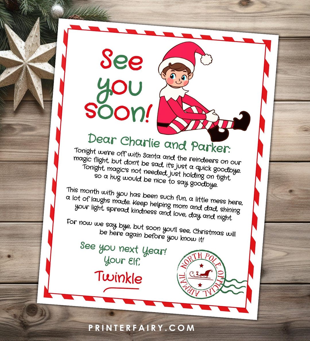 Elf Goodbye Letter Editable Template, Instant Download, Christmas ...