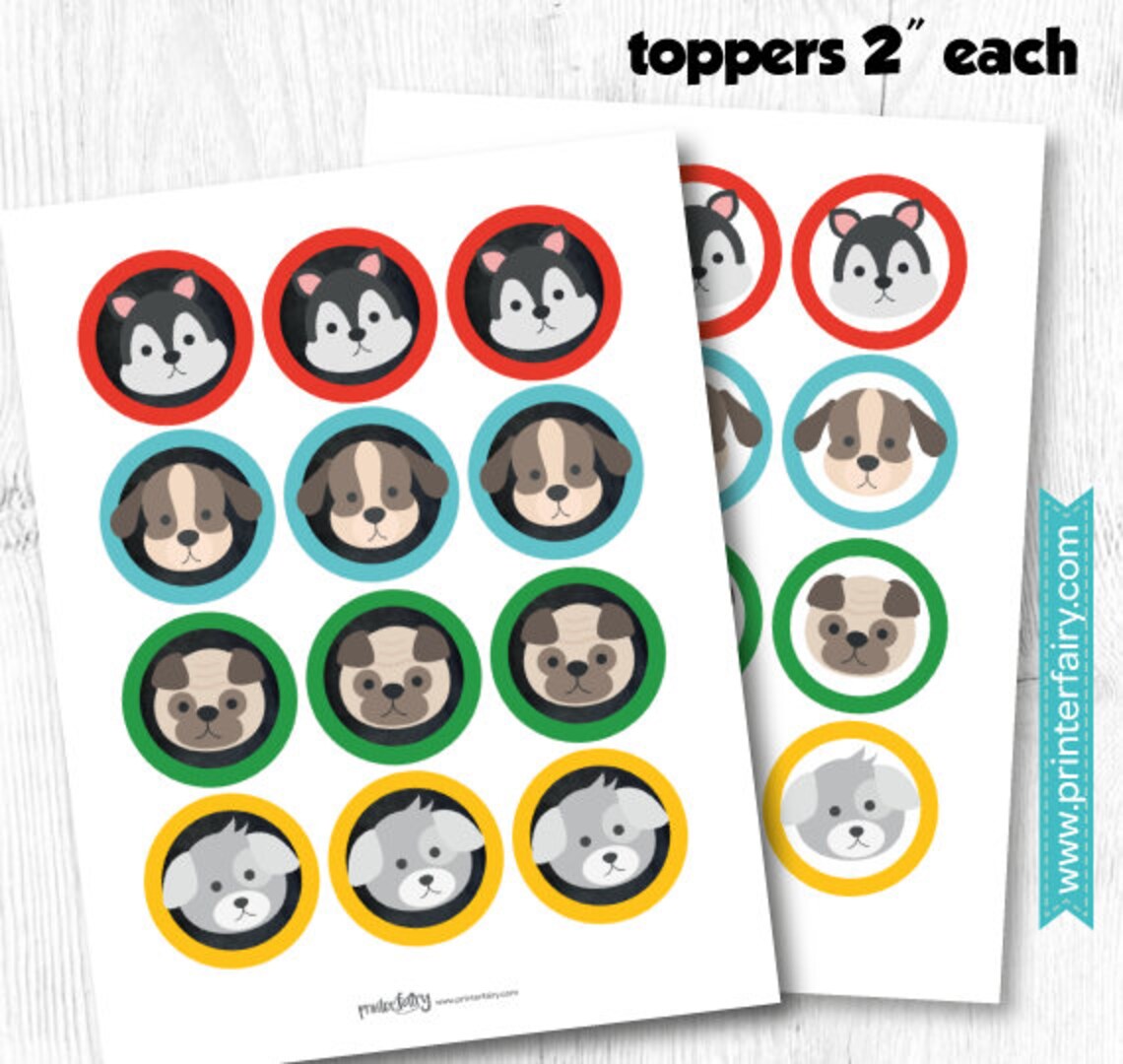 Puppy Birthday Party Puppy Printable Toppers Dog Birthday - Etsy