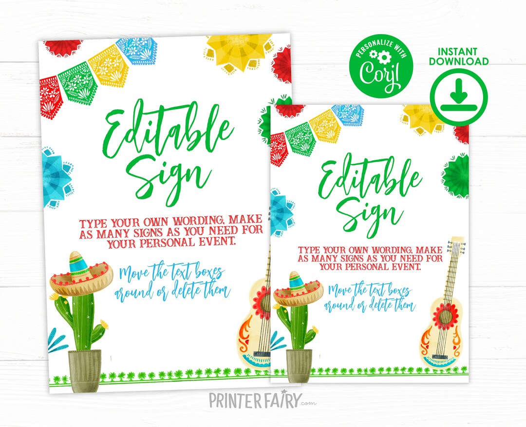 Fiesta Birthday Party EDITABLE Sign, Mexican Fiesta Invitation, Fiesta ...