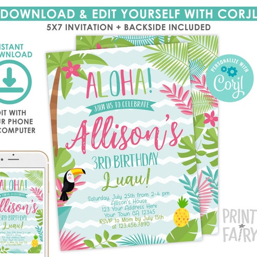 Aloha Invitation Aloha Birthday Invitation Instant Download | Etsy