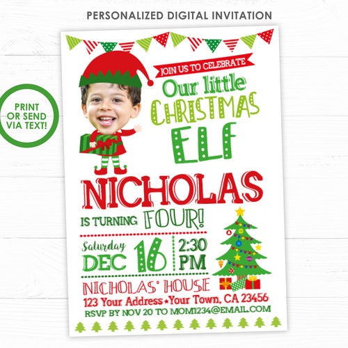 Editable Elf Christmas Birthday Party Invitation Neutral Elf - Etsy