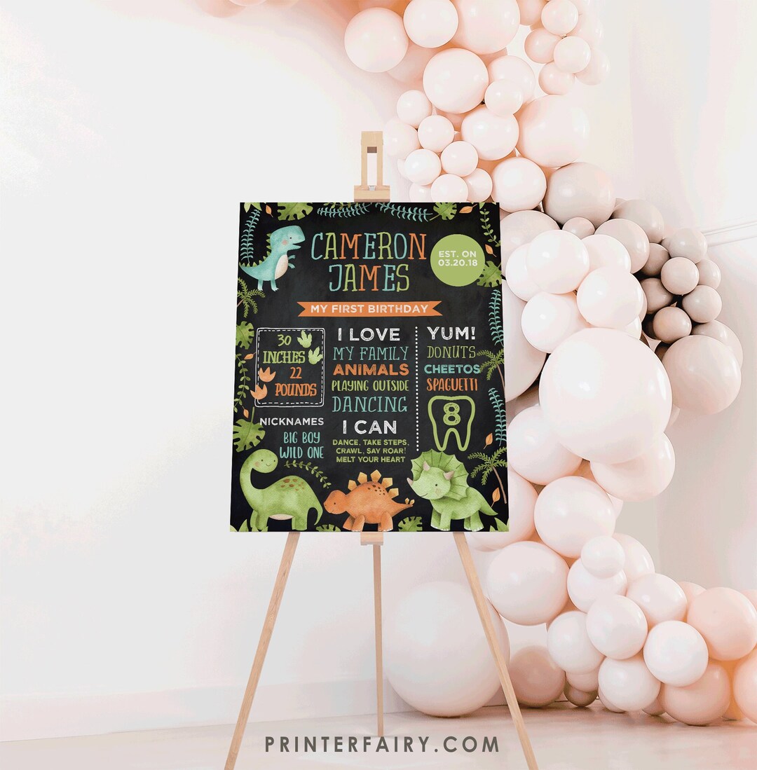 Dinosaur Milestones Board, EDITABLE, Dinosaur First Birthday Board ...
