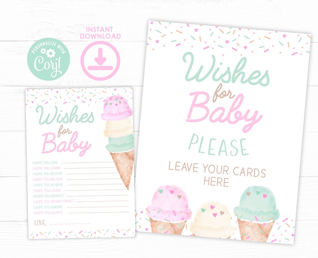 Ice Cream Baby Shower Wishes for Baby, Baby Sprinkle, Ice Cream Cone ...